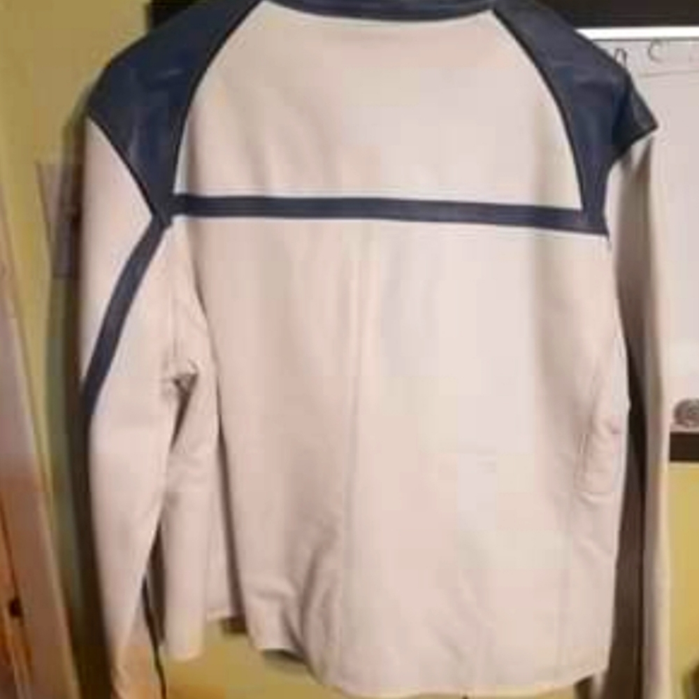White And Blue Leather Motorcycle Jacket - Gem